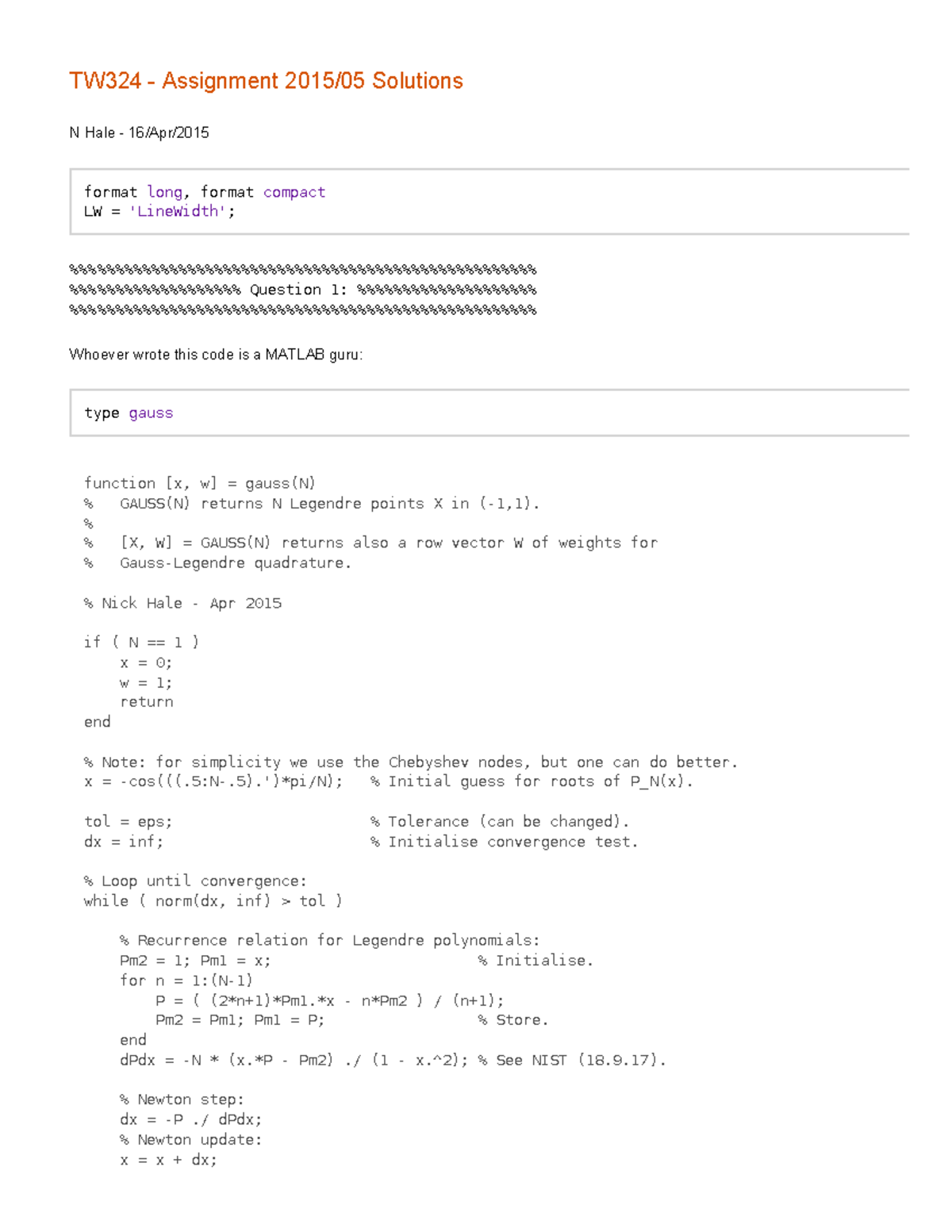 Computer Assignment Solution - TW324 ­ Assignment 2015/05 Solutions N ...