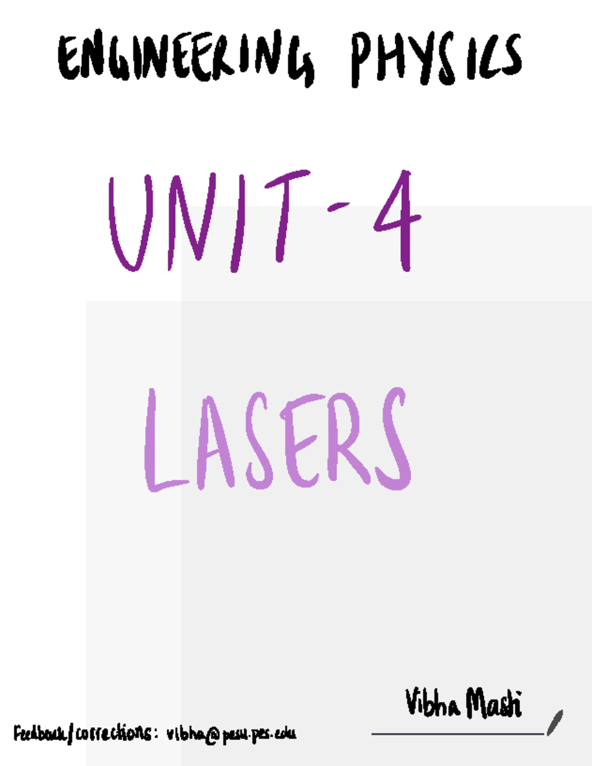 04 Lasers - Vibha - Revision Notes - ENGINEERING PHYSICS ####### UNIT ...