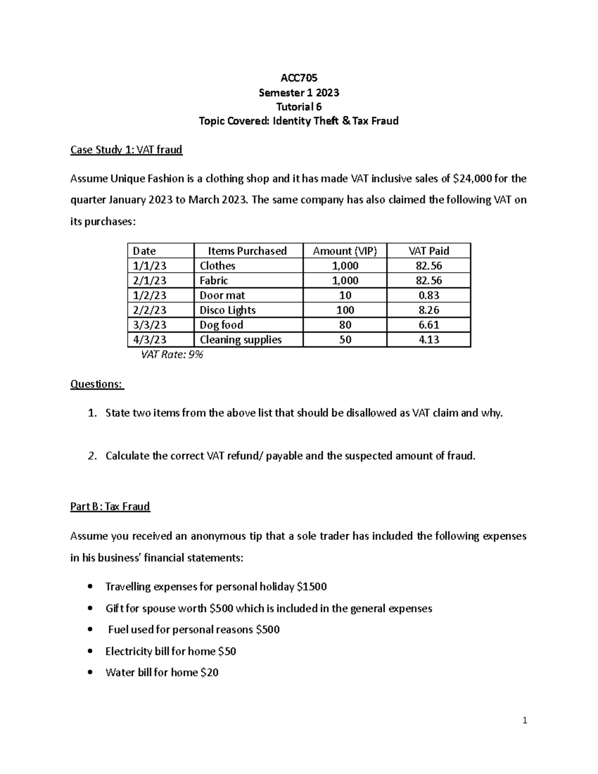 Tutorial 6 - Information should be relevant - ACC Semester 1 2023 ...