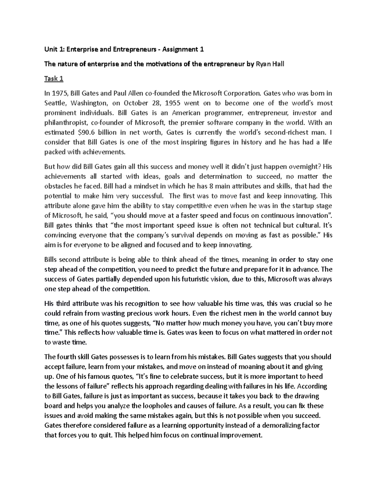 Unit 1 assignment 1- business studies - Unit 1: Enterprise and ...