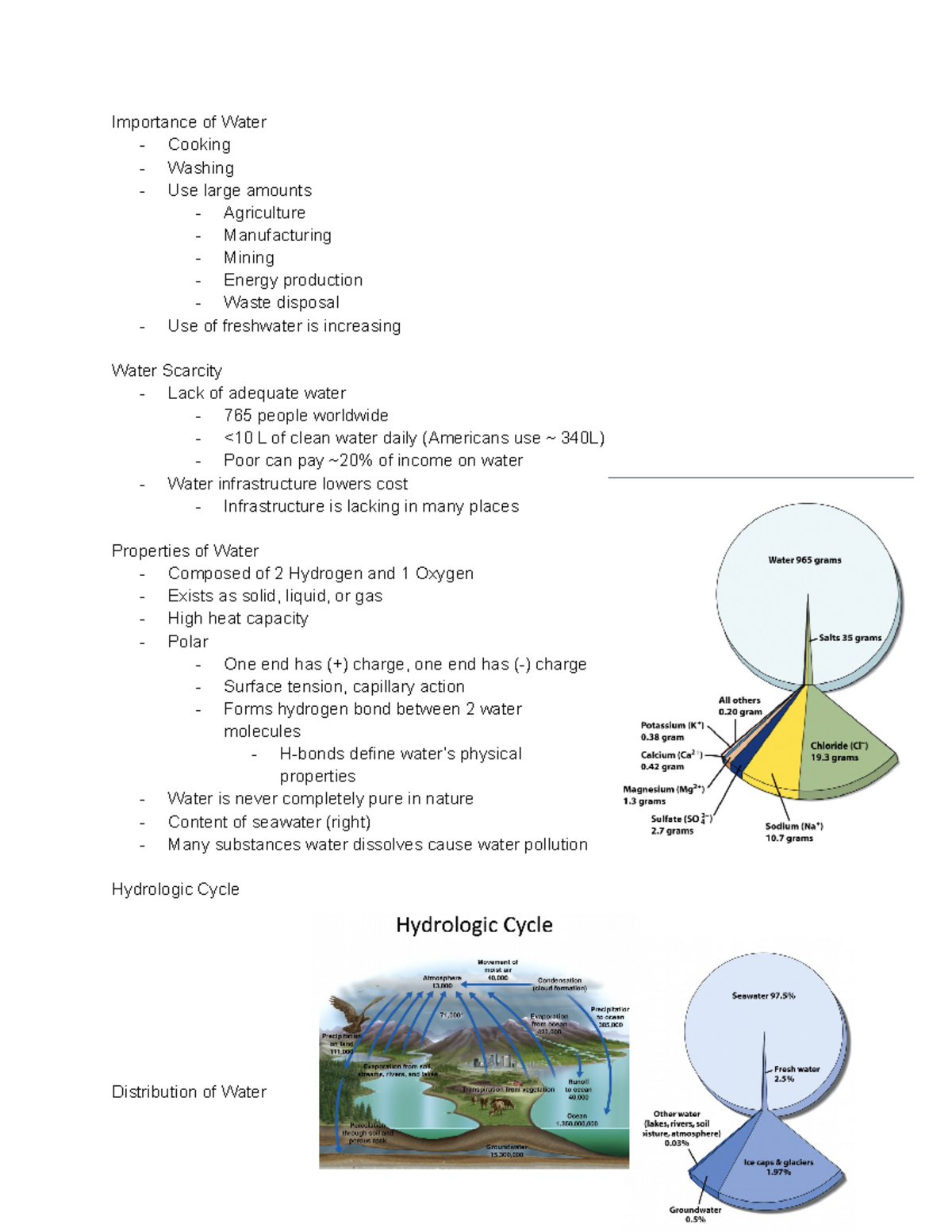 #3 - Lecture notes - Importance of Water - Cooking - Washing - Use ...