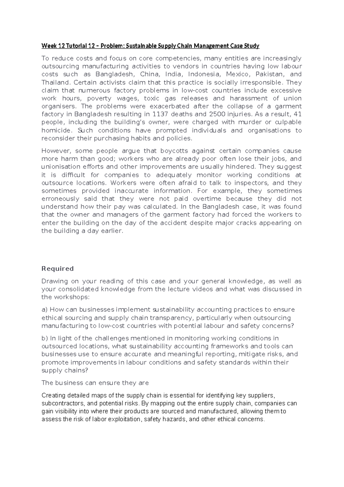 Group 6 Wk12 Tut 12 - TUT WORK WEEK 12 - Week 12 Tutorial 12 – Problem: Sustainable Supply Chain ...