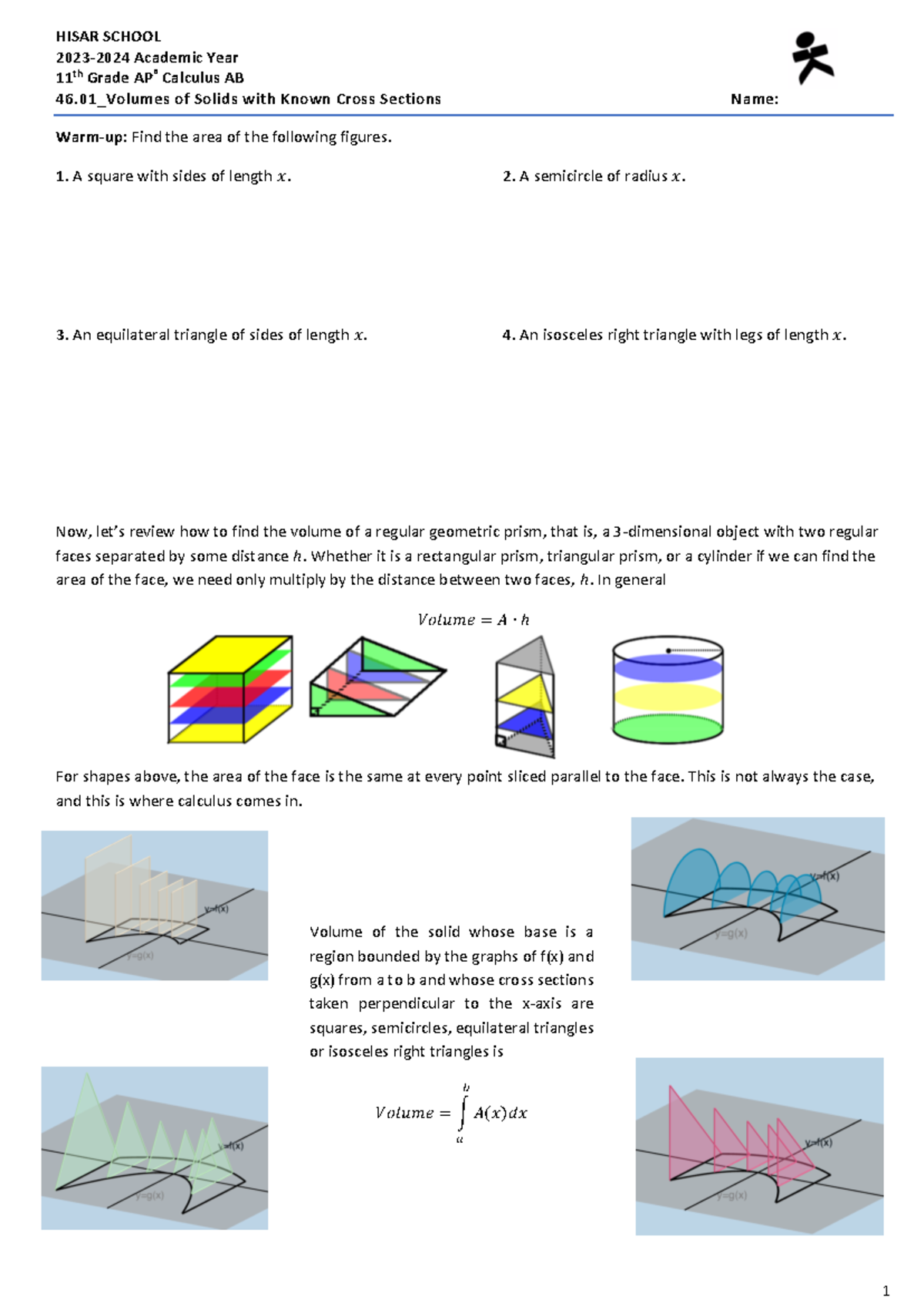 46.01 Volumes of Solids with Known Cross Sections - A square with sides ...