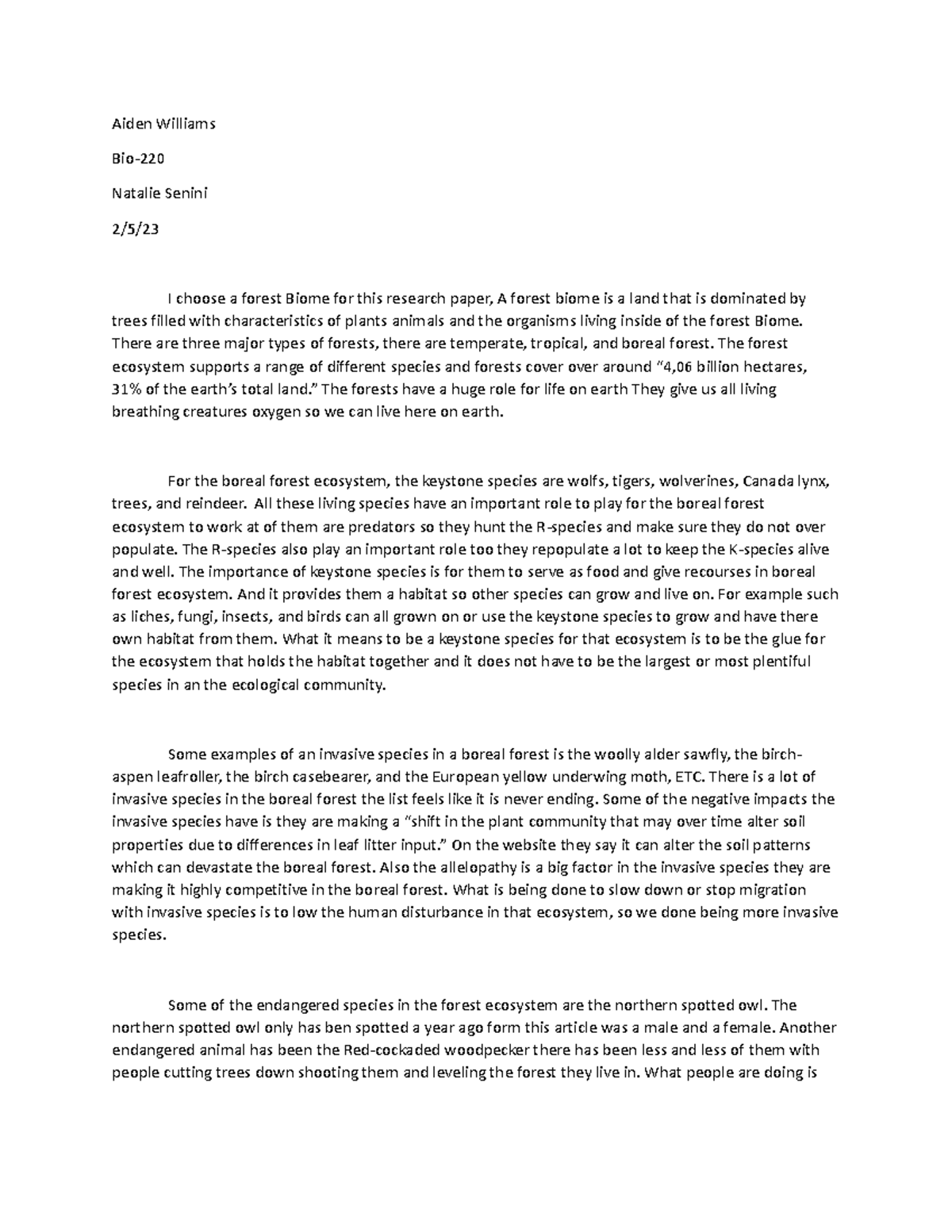 Biome and Ecosystem Essay - Aiden Williams Bio- Natalie Senini 2/5/ I ...