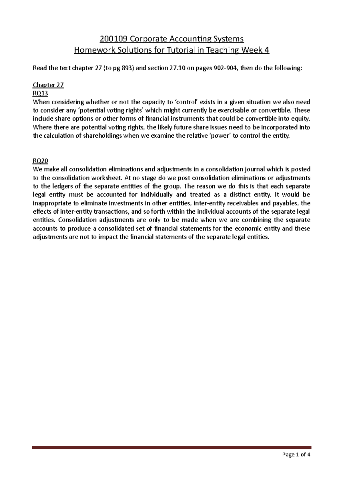 Tut Wk 04 Homework Solutions - 200109 Corporate Accounting Systems ...