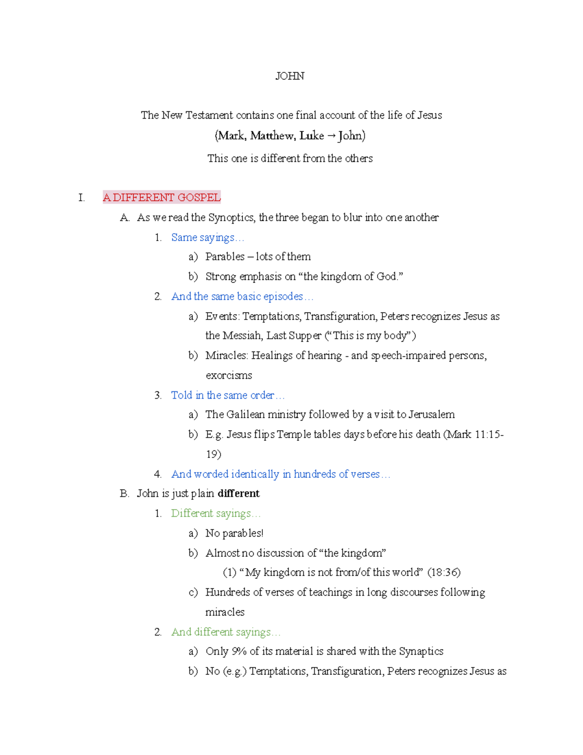 2.20.23 - John - The idea of John and how it is a "different" gospel ...
