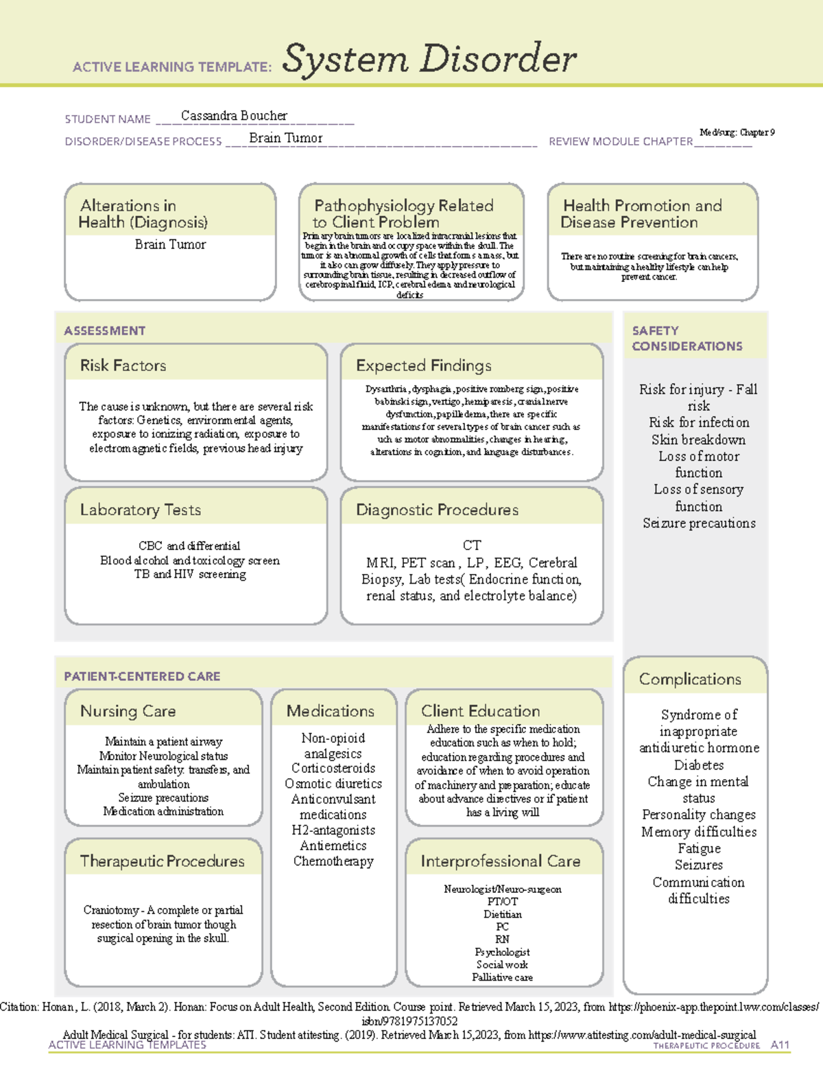 ATI Brain Tumor system disorder - ACTIVE LEARNING TEMPLATES TherapeuTic ...