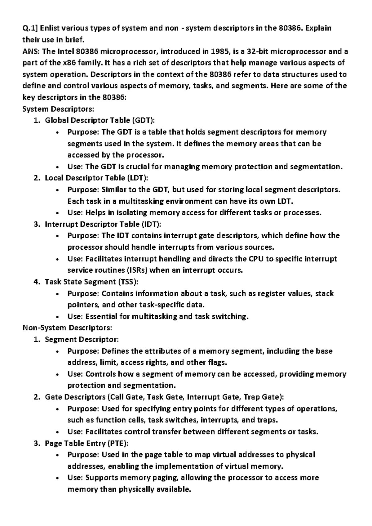 Microprocessor IMP @VP - Q] Enlist various types of system and non ...
