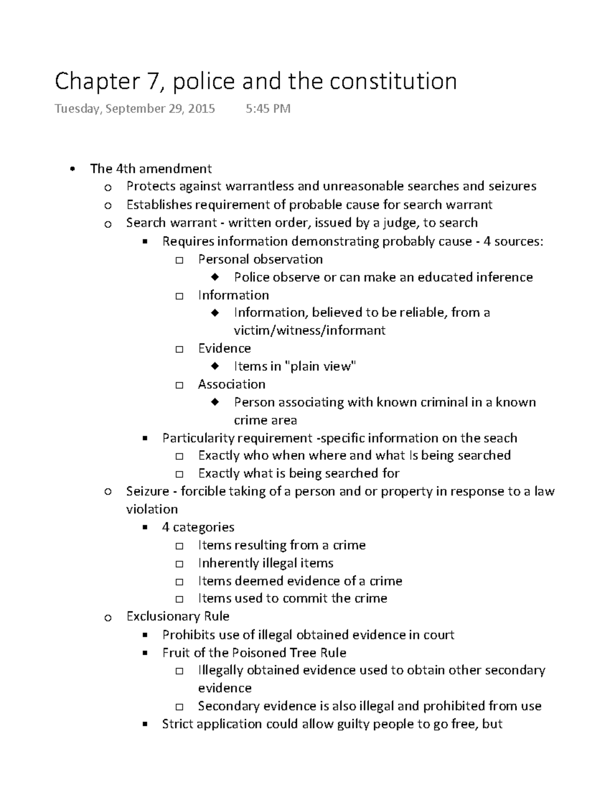 Chapter 7 CJC101 - Chapter 7, police and the constitution Tuesday ...