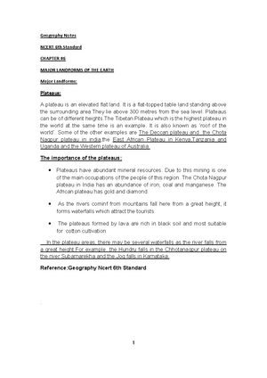 Geography Ncert Notes Chapter 6 Major Landforms Of The Earth