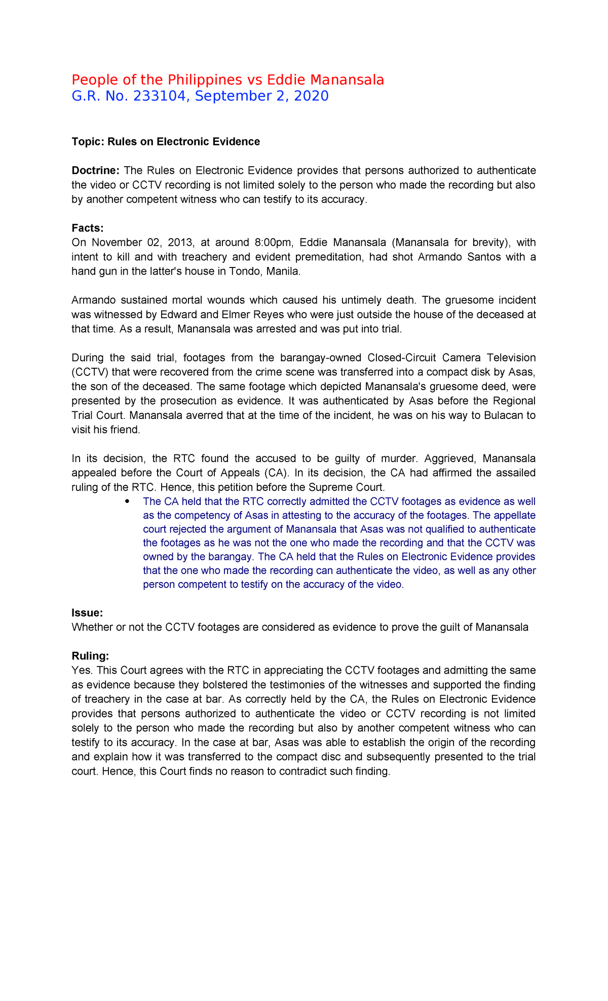 6. People Vs. Manansala - People of the Philippines vs Eddie Manansala G. No. 233104, September ...