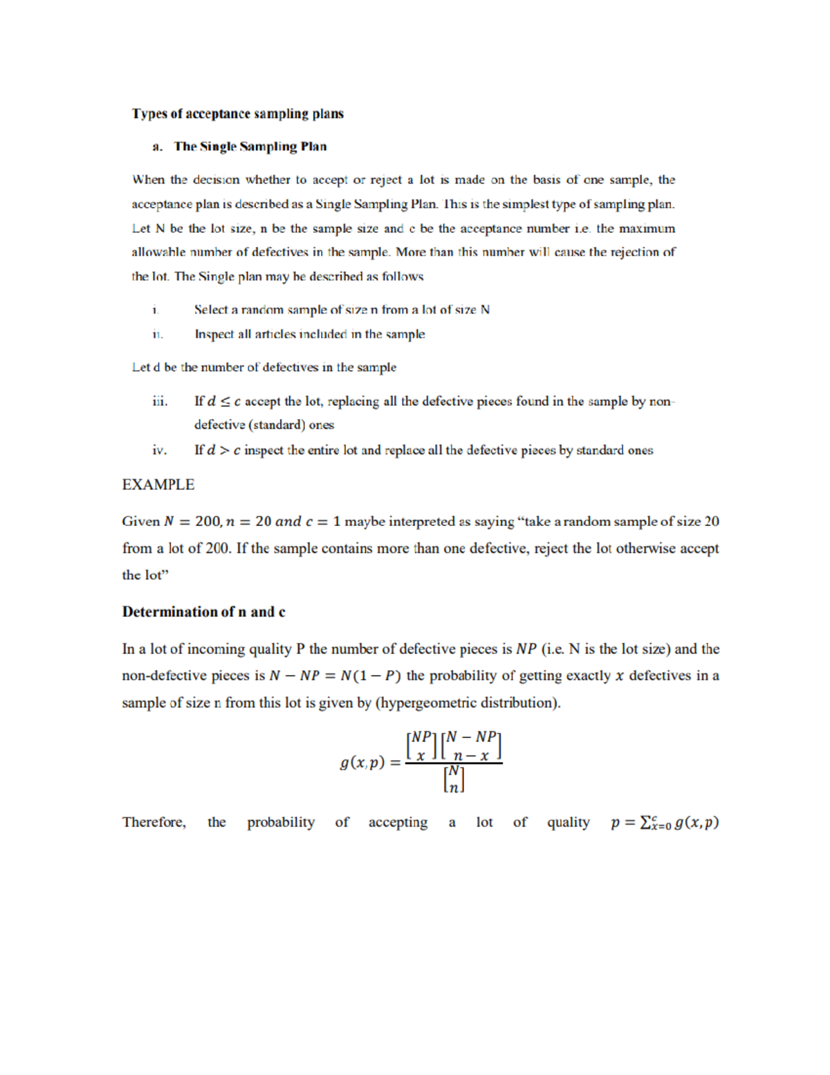 Types of sampling plans - Types of acceptance sampling plans a. The ...