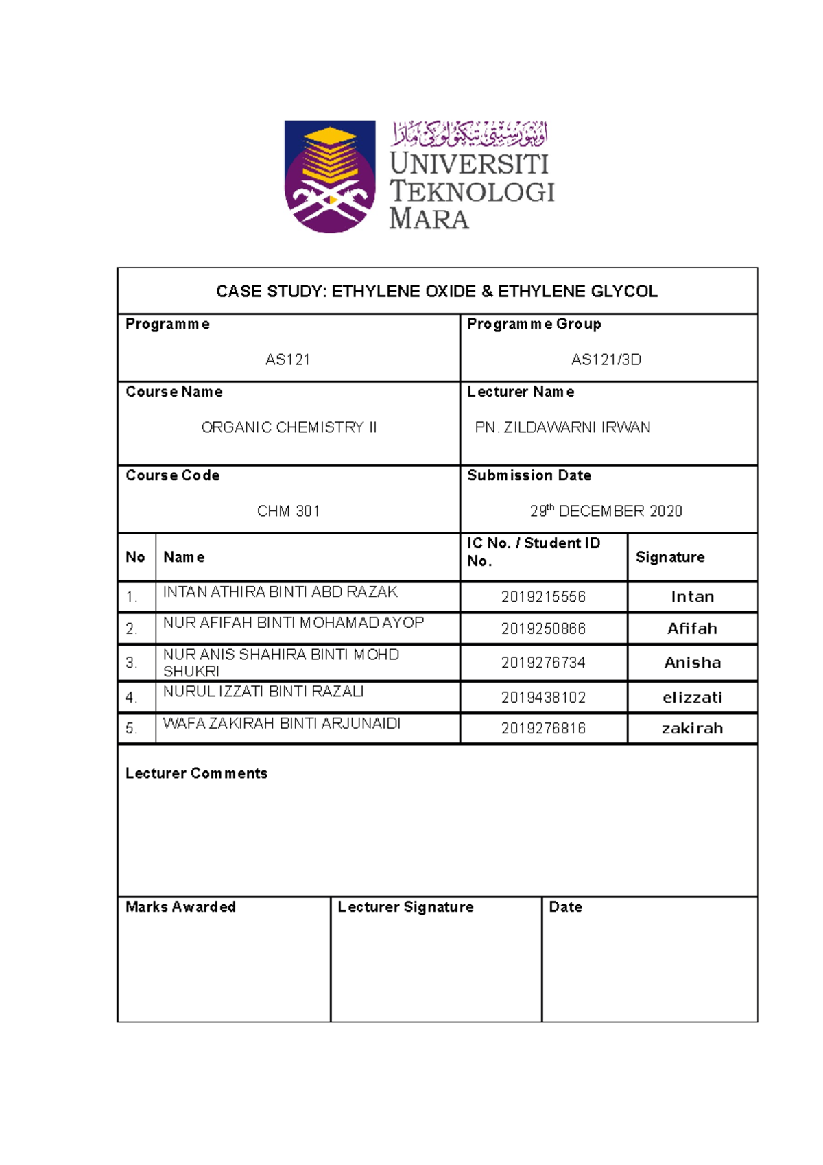 Case Study CHM301 Ethylene Oxide & Ethylene Glycol - CASE STUDY ...