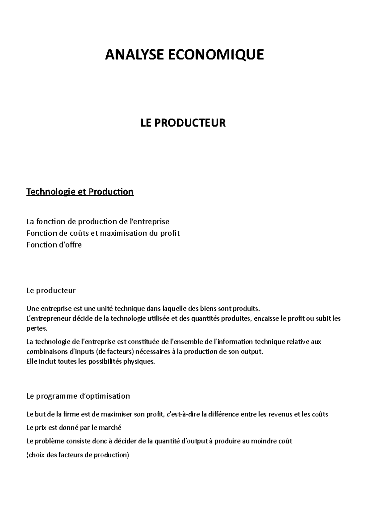 Analyse ECO LE Producteur - ANALYSE ECONOMIQUE LE PRODUCTEUR ...