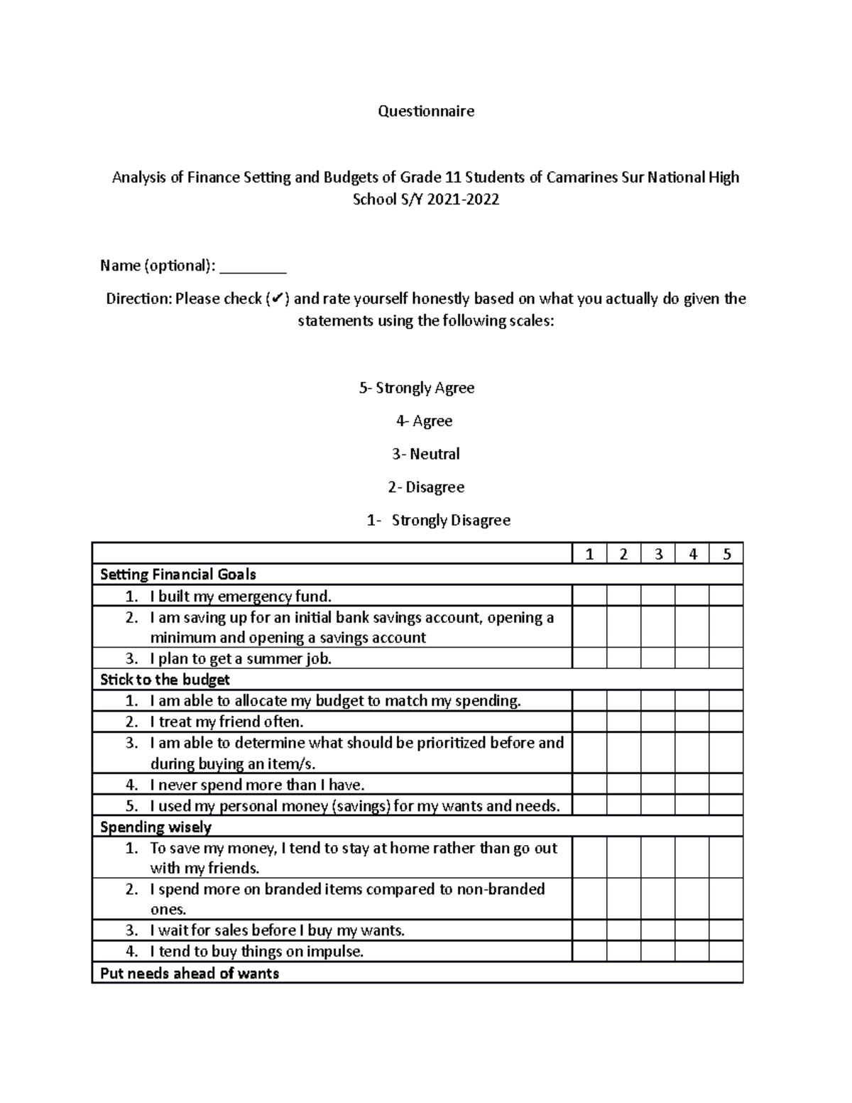 Survey Questionnaire For Senior High School Student 8505614647740262637