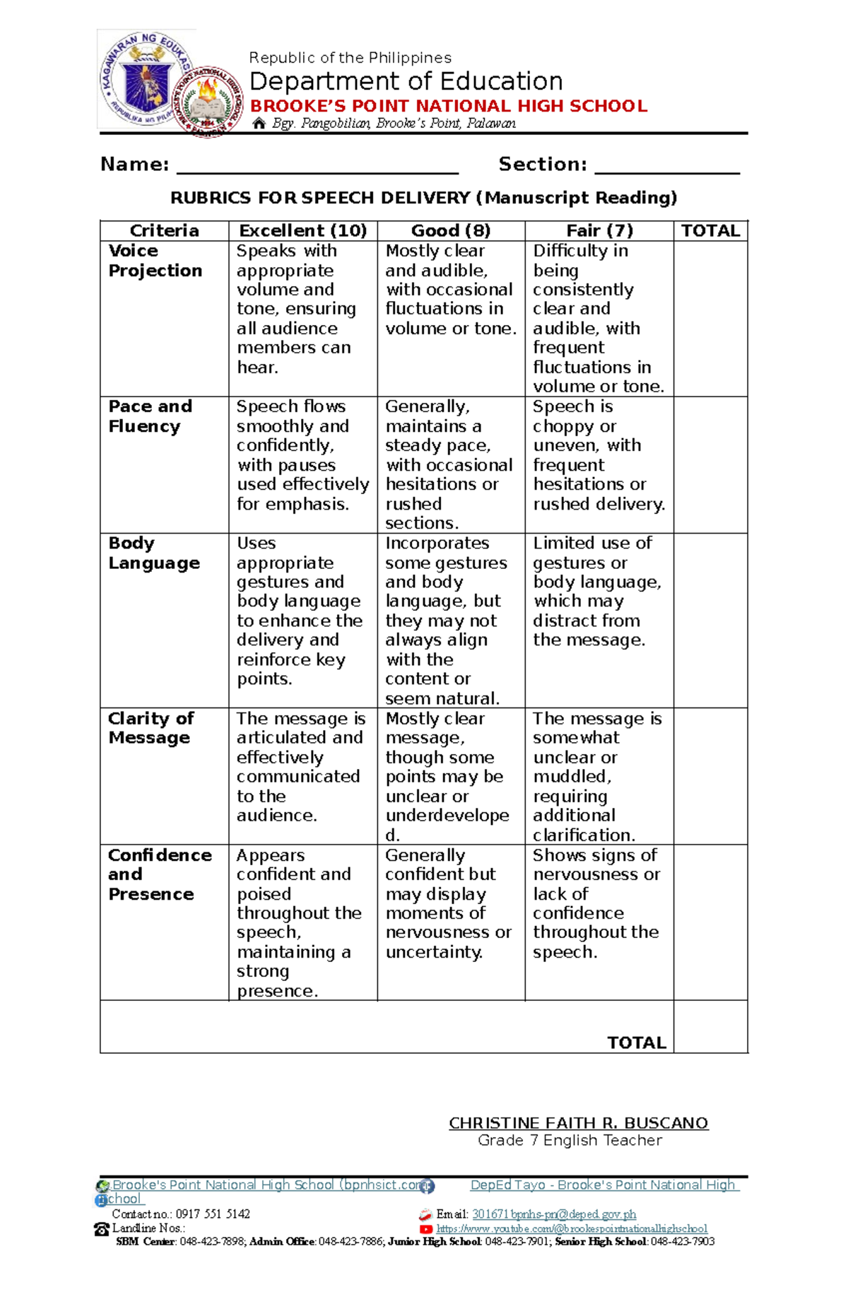 Speech Criteria - Republic of the Philippines Department of Education ...