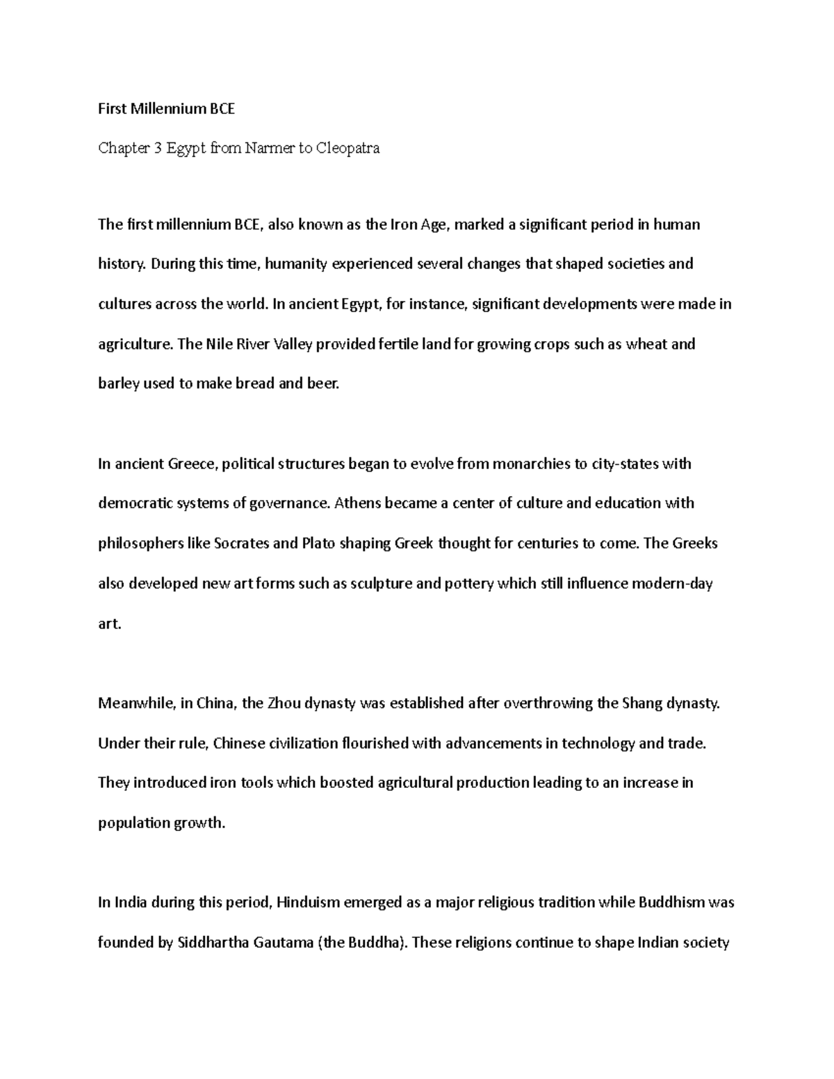 First Millennium BCE - Chapter 3 Egypt from Narmer to Cleopatra - First ...