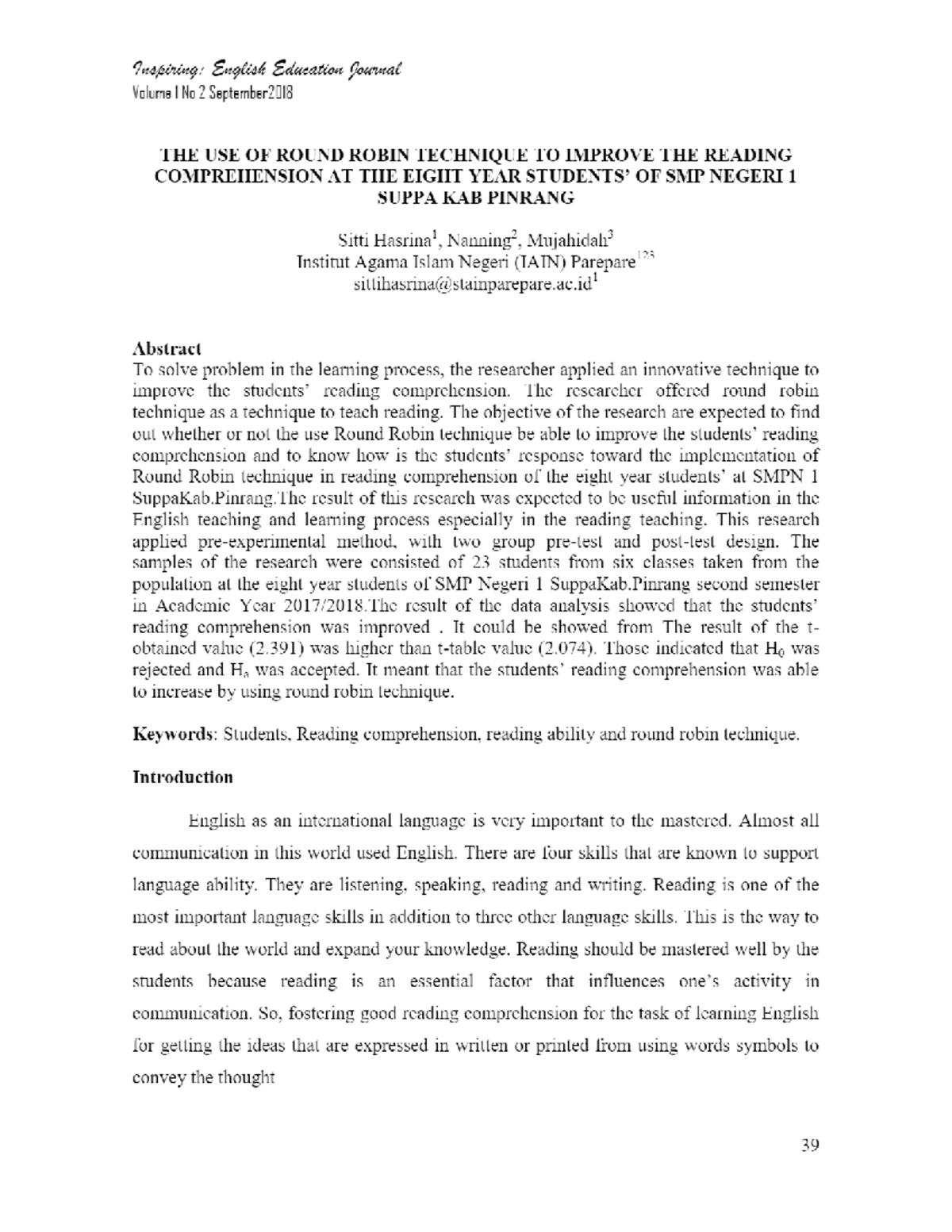 The Use of Round Robin Technique to Improve The Reading Comprehension ...
