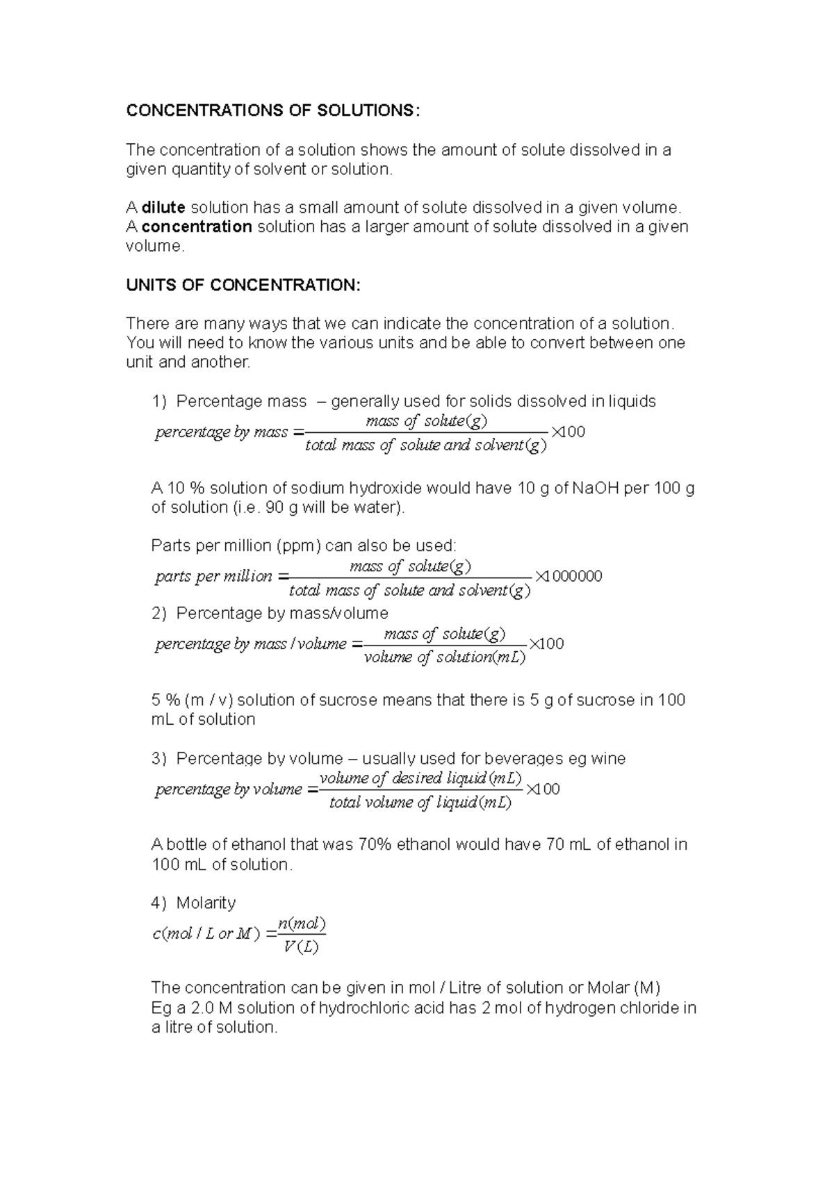 Wrog 1431unit 2 concentrations of solution - CONCENTRATIONS OF ...