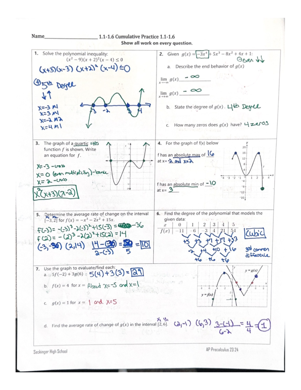1.1-1.6 Cumulative Practice 1 - Name Cumulative Practice Show all work ...