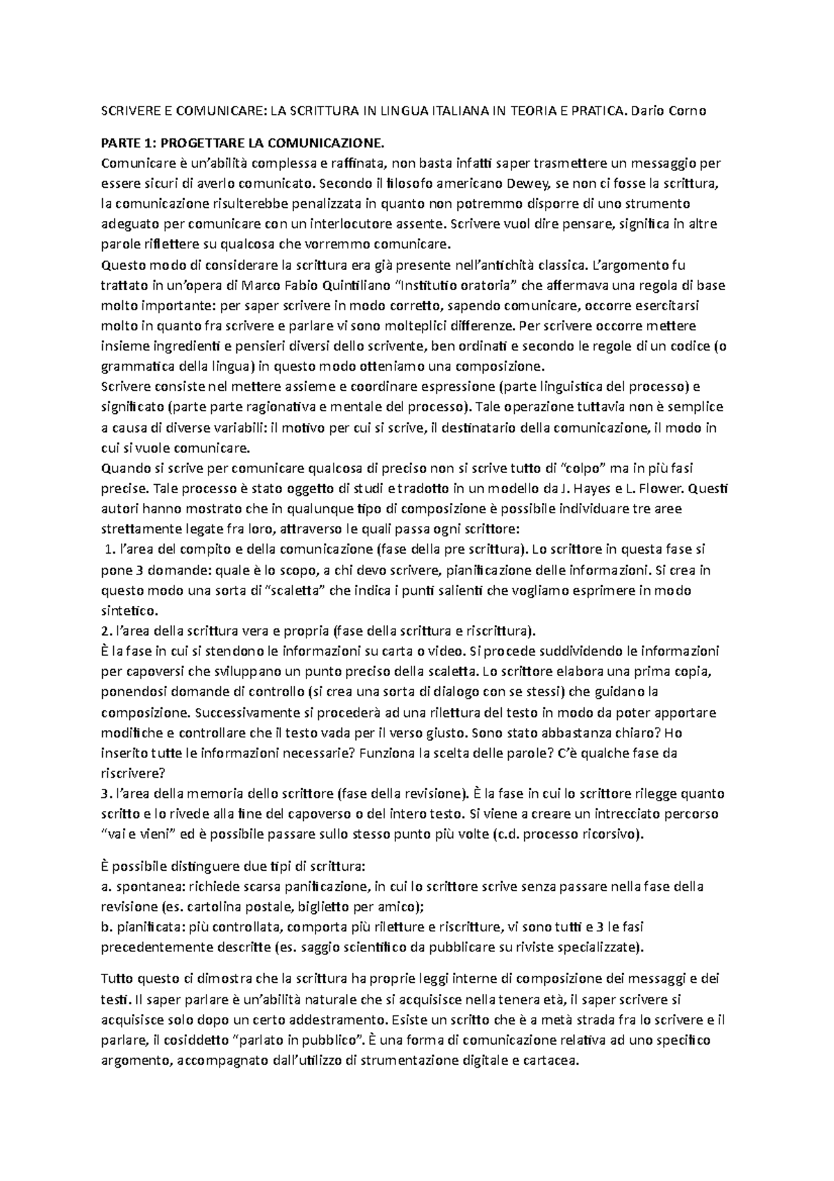 Scrivere E Comunicare riassunto libro dario corno - SCRIVERE E COMUNICARE: LA SCRITTURA IN ...