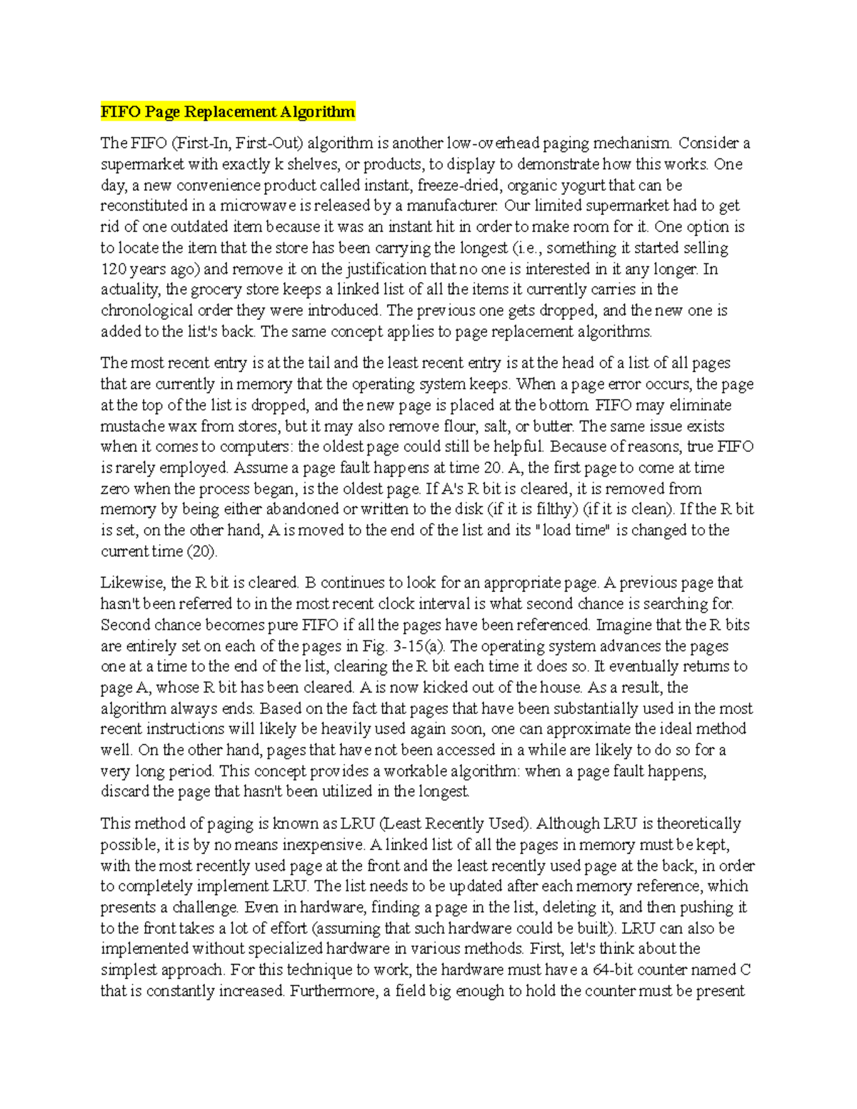 FIFO Page Replacement Algorithm - Consider a supermarket with exactly k ...