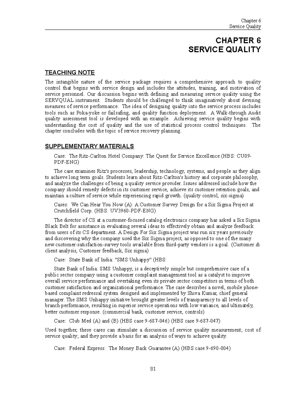MGH 9th IM Chapter 06 Quality new - Service Quality CHAPTER 6 SERVICE ...