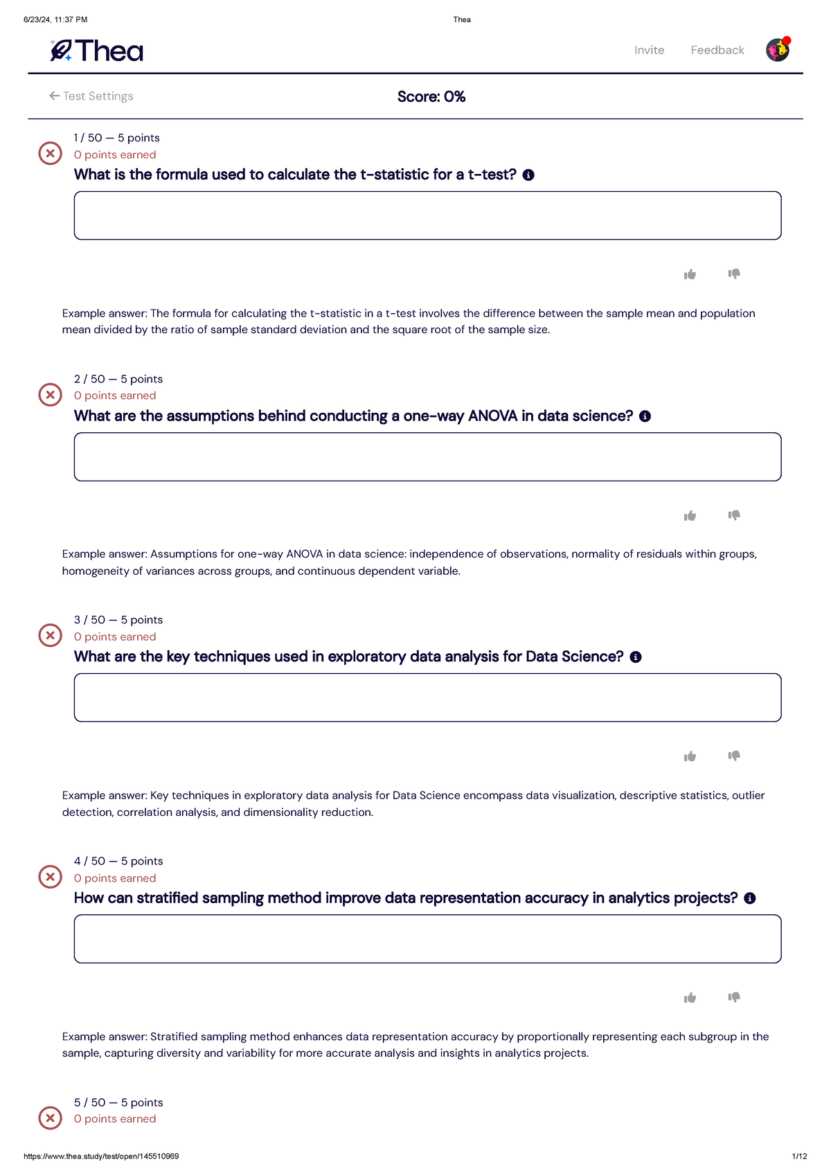 Thea - Summary Data Analytics - 1 / 50 — 5 points 0 points earned What ...