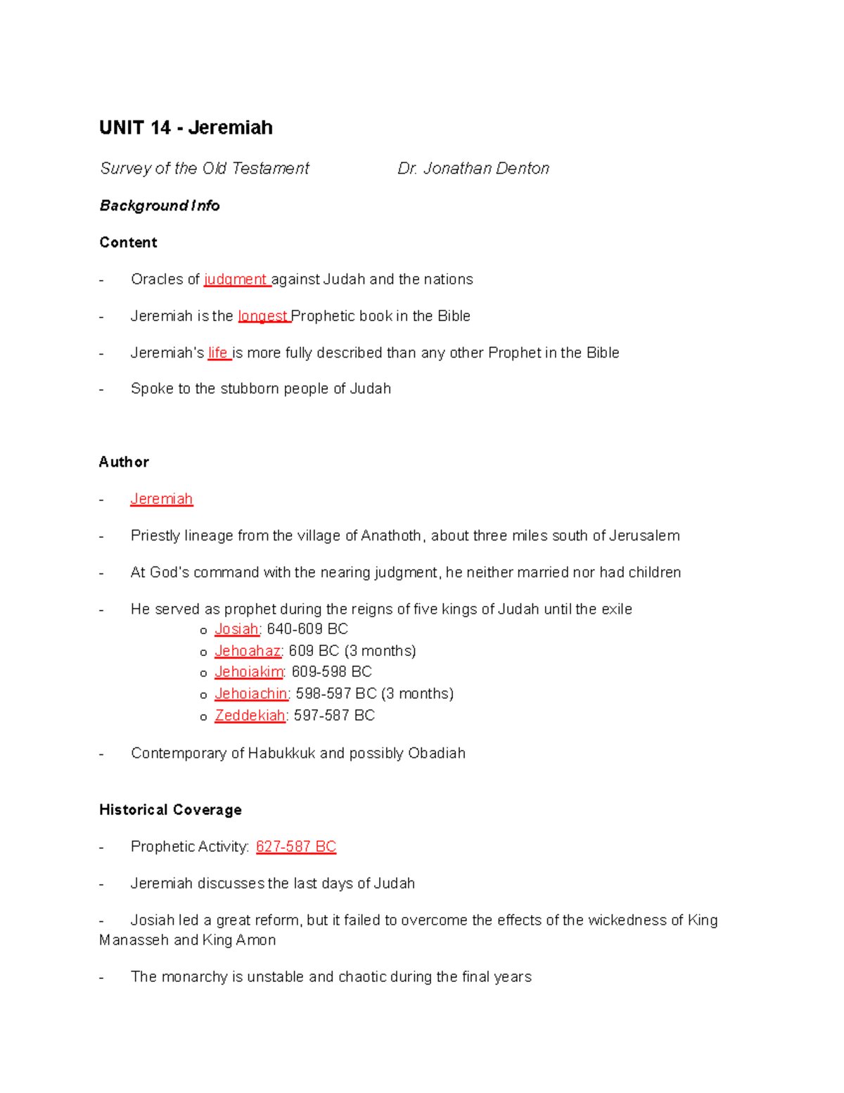 UNIT 14 - Jeremiah - Filled in lecture notes - UNIT 14 - Jeremiah ...