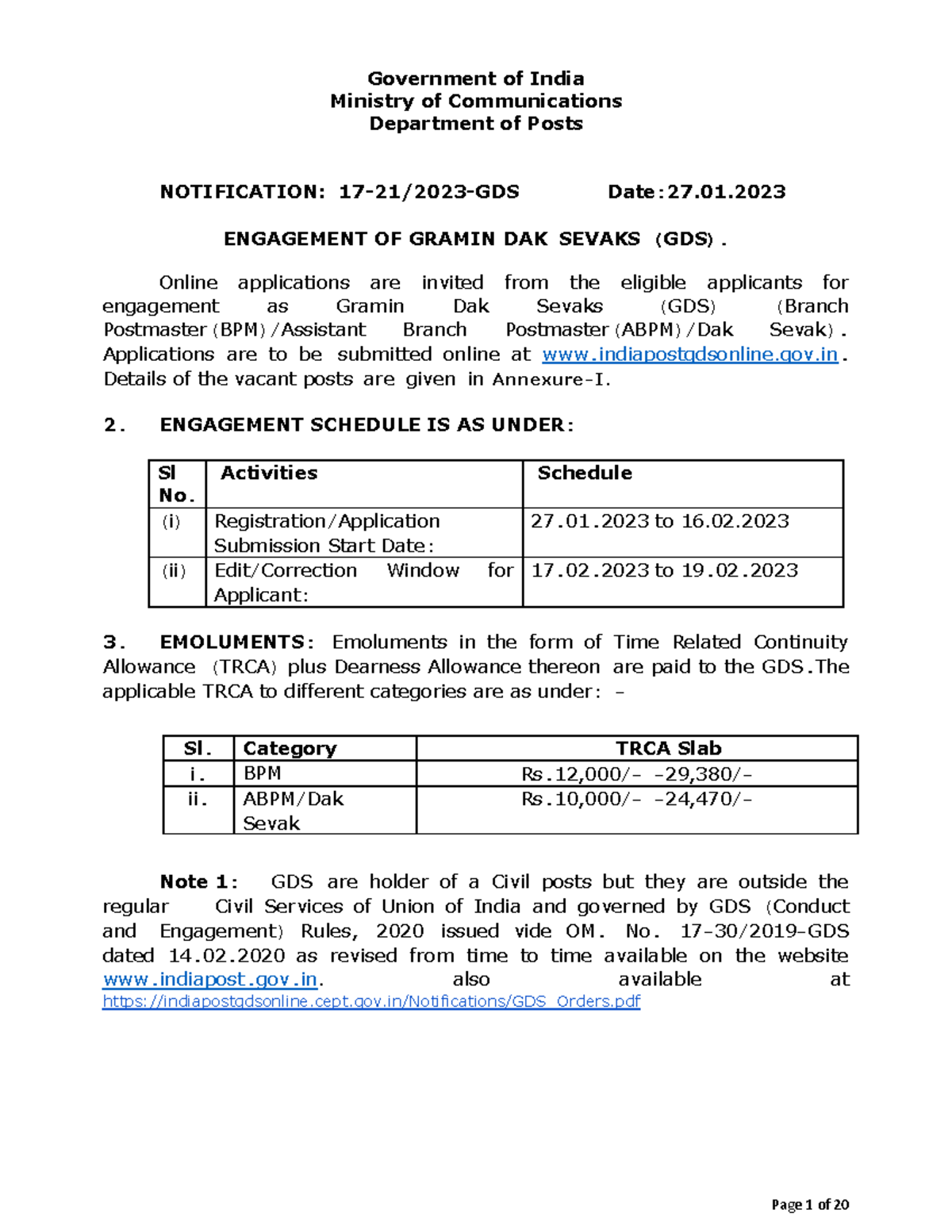 Model Notification - Government of India Ministry of Communications ...