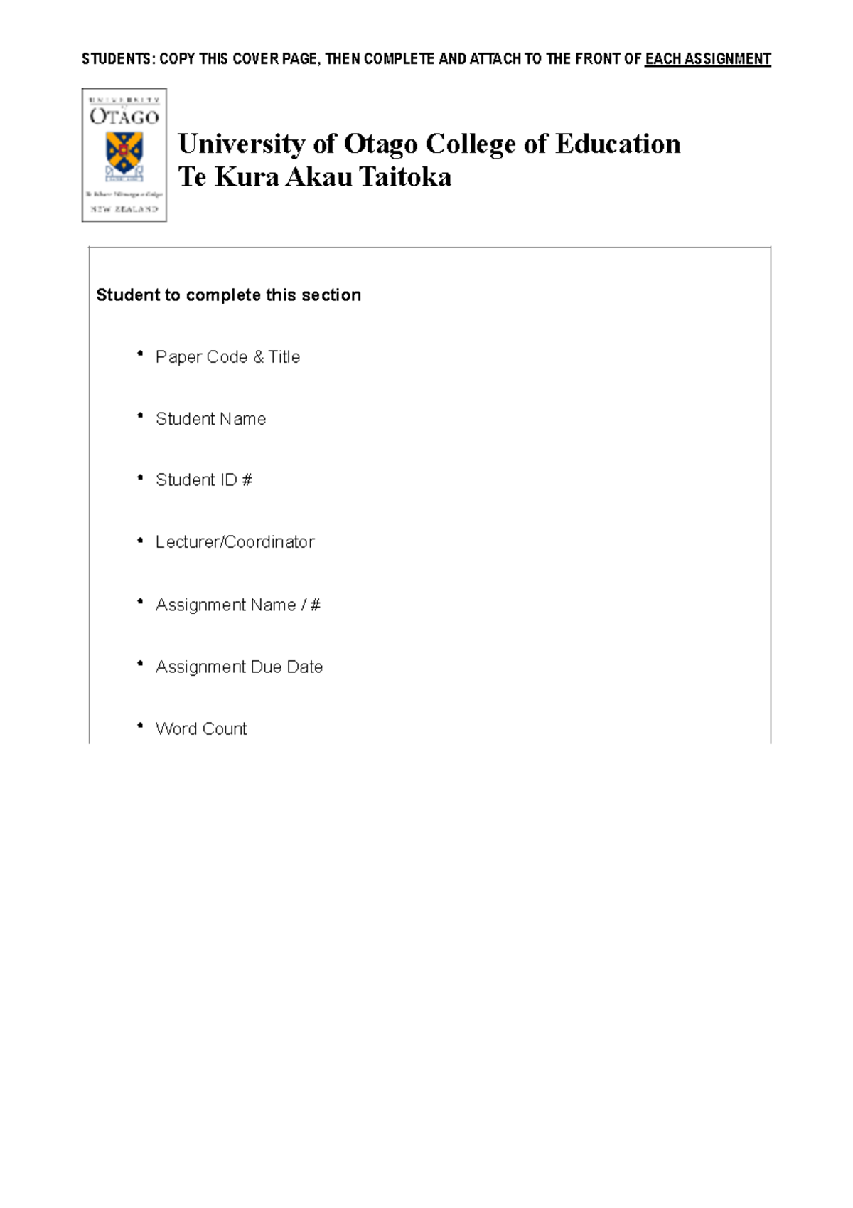 Uoceassignment Cover Page - STUDENTS: COPY THIS COVER PAGE, THEN ...