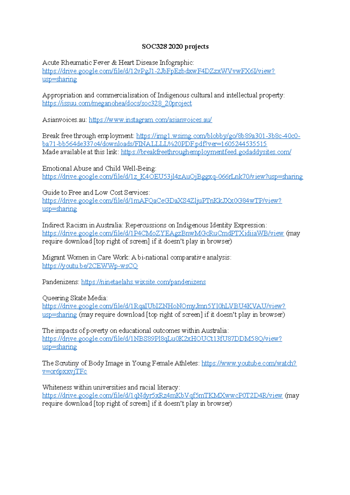 SOC328 2020 projects - ddd fhfh duiehi eufh - SOC328 2020 projects ...