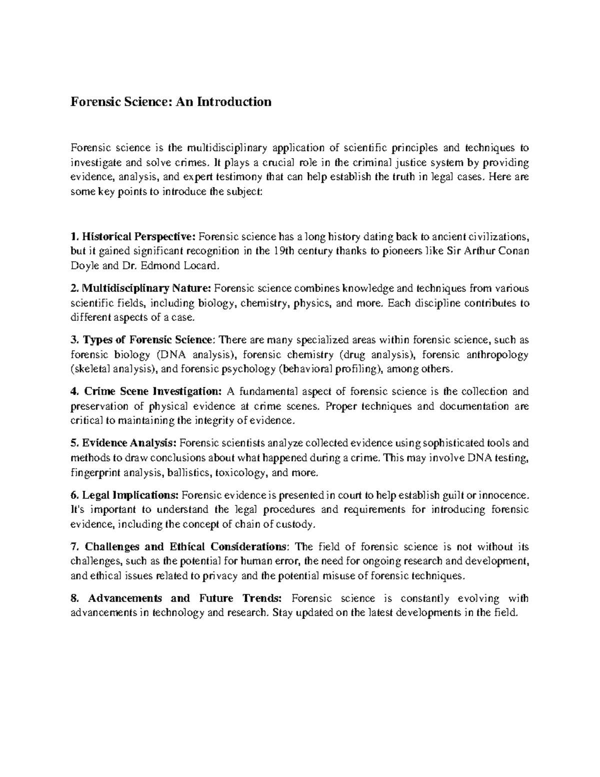 Forensic Notes - Forensic Science: An Introduction Forensic science is ...