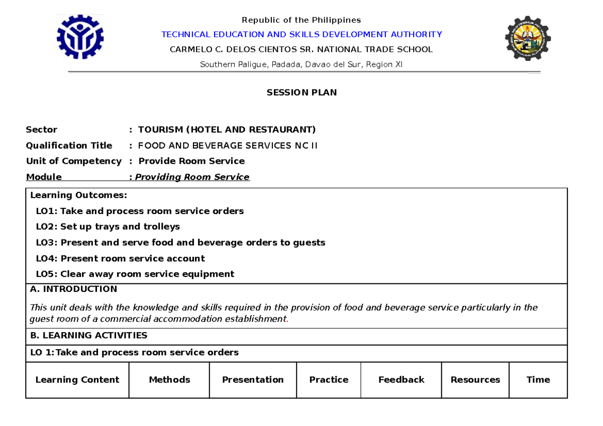 Final Session Plan - None - TECHNICAL EDUCATION AND SKILLS DEVELOPMENT ...