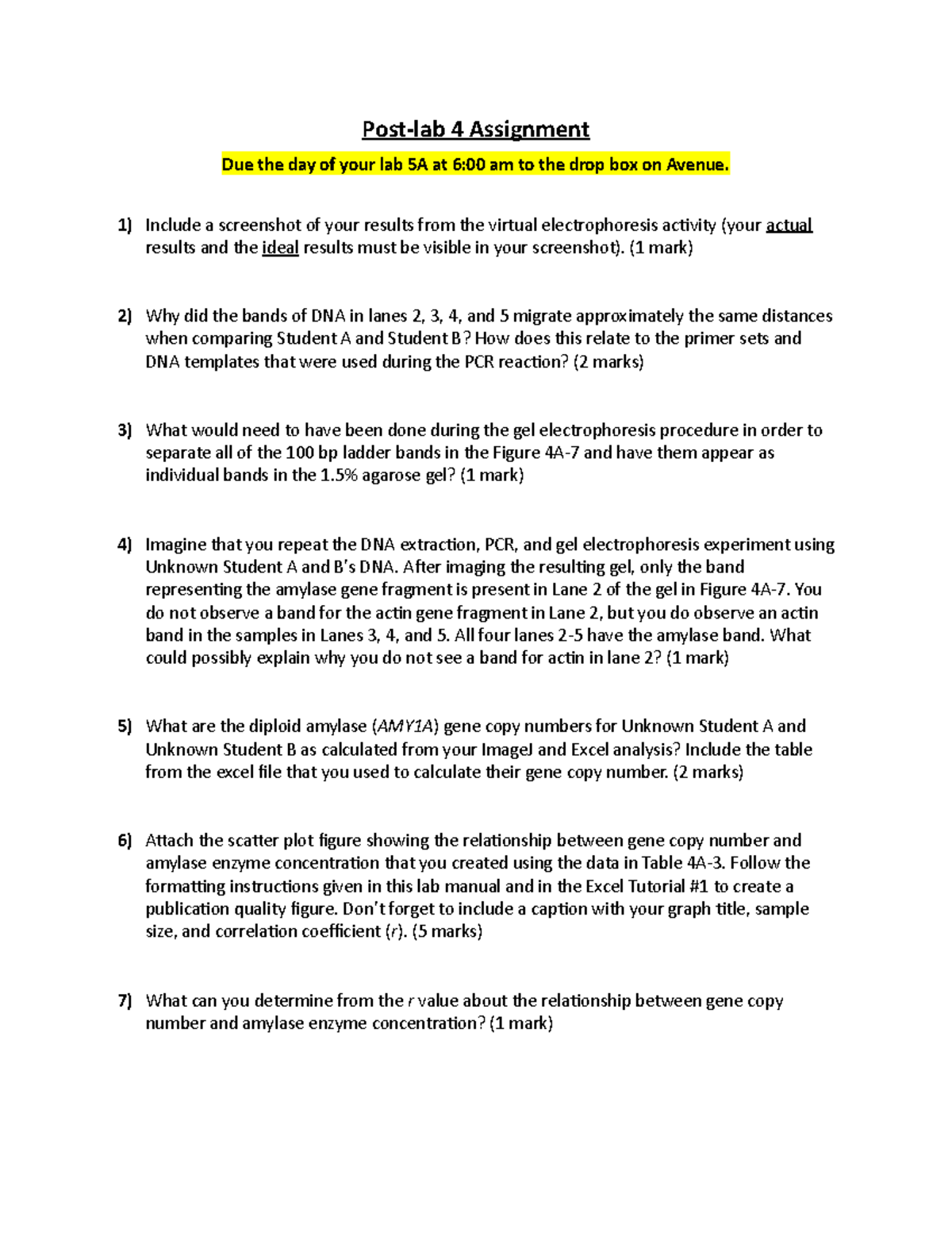 BIO Post-lab 4 Assignment - Post-lab 4 Assignment Due the day of your ...