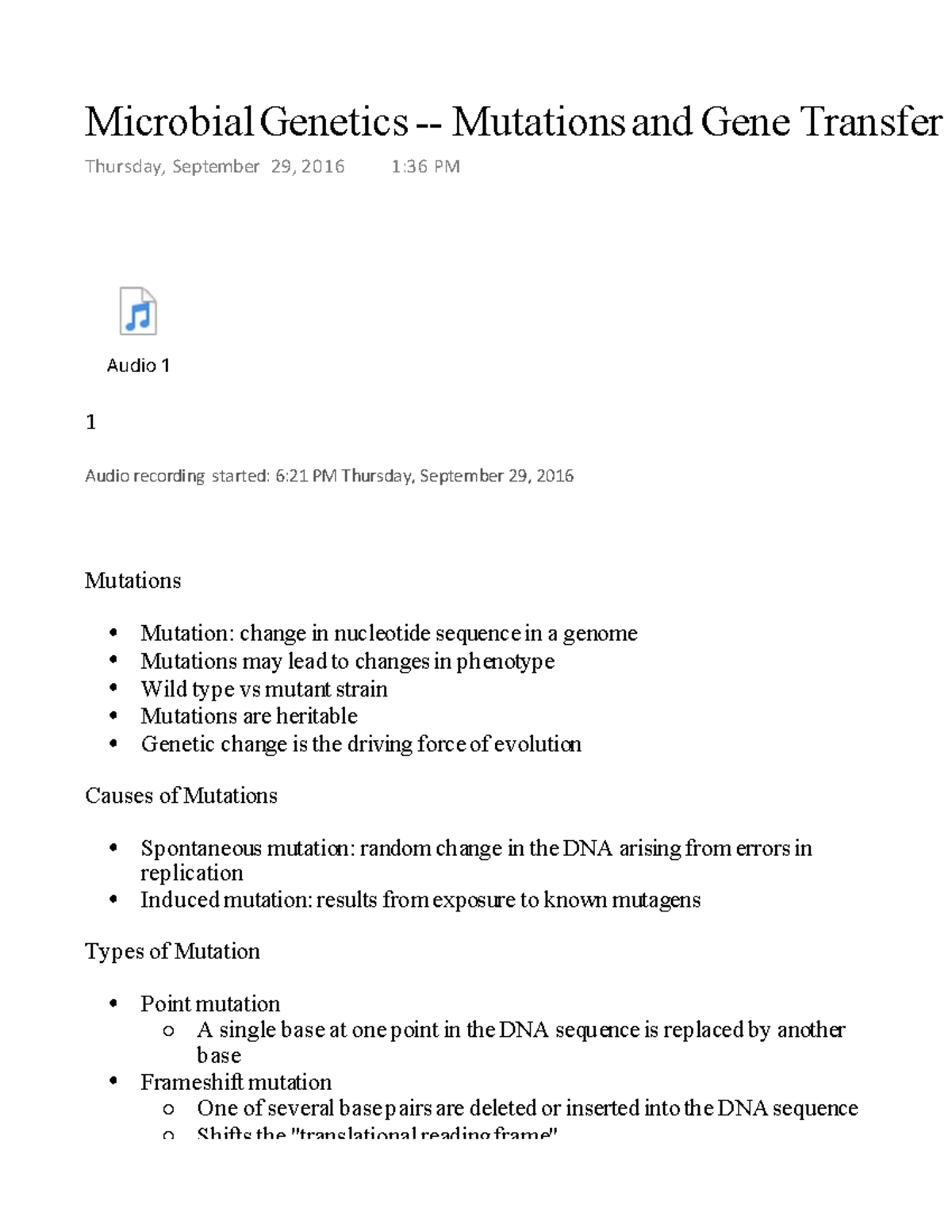 MIC205 - Microbial Genetics - Mutations and Gene Transfer - Microbial Genetics Mutations and ...