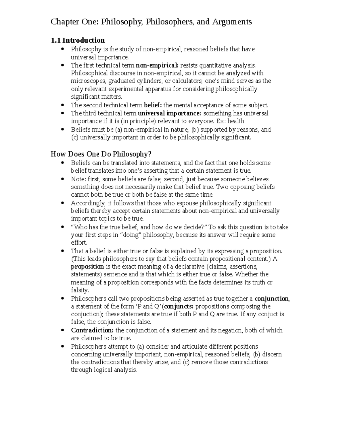 Phil 1k - thorough lecture notes - Chapter One: Philosophy ...