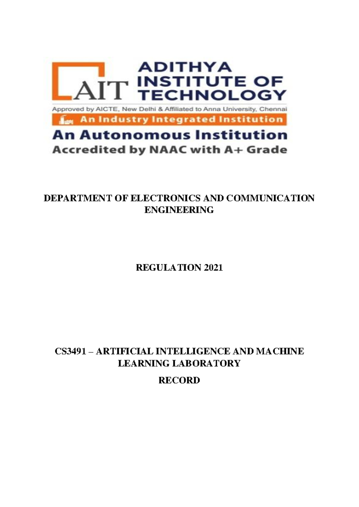 Aiml lab manual - Students copy - DEPARTMENT OF ELECTRONICS AND ...