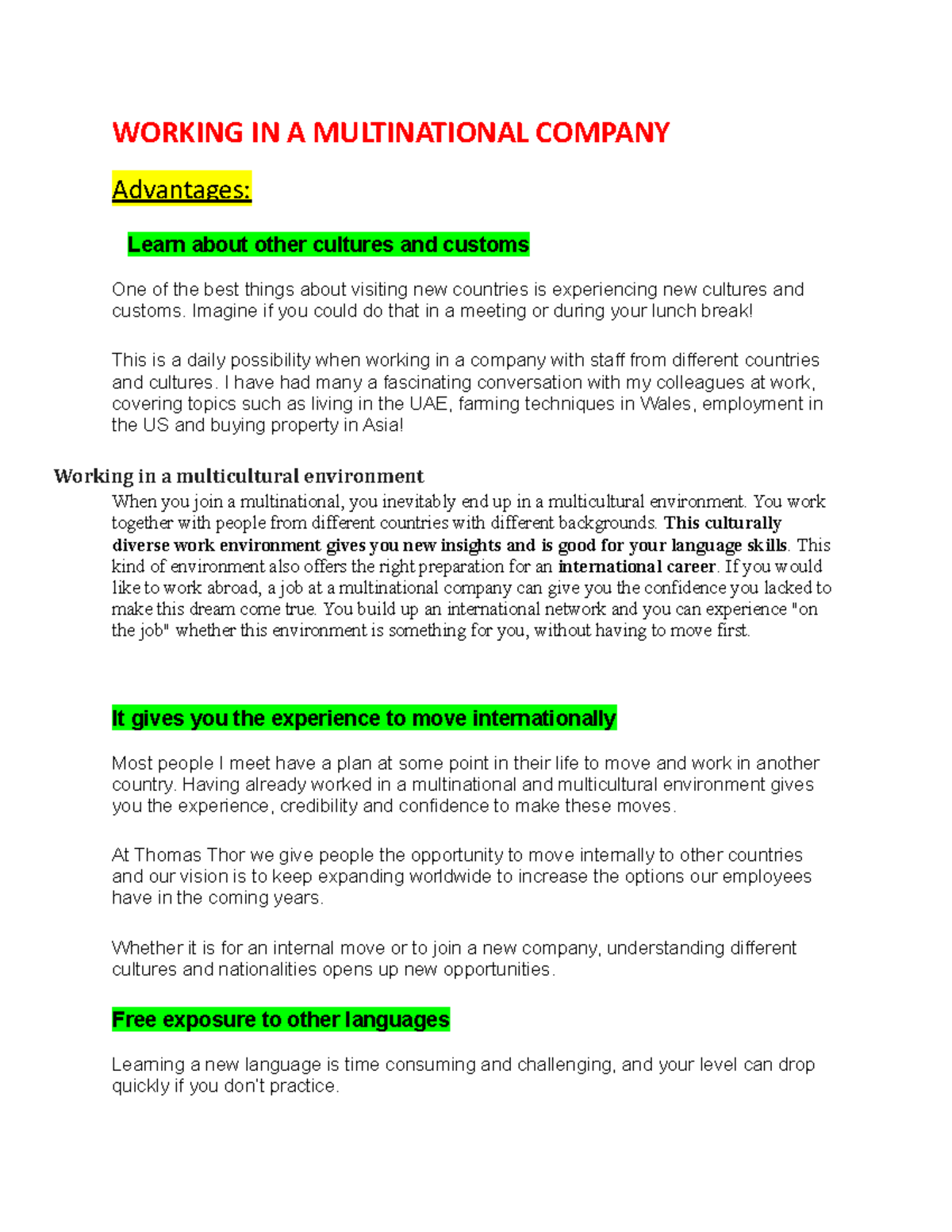 Company - WORKING IN A MULTINATIONAL COMPANY Advantages: Learn about ...