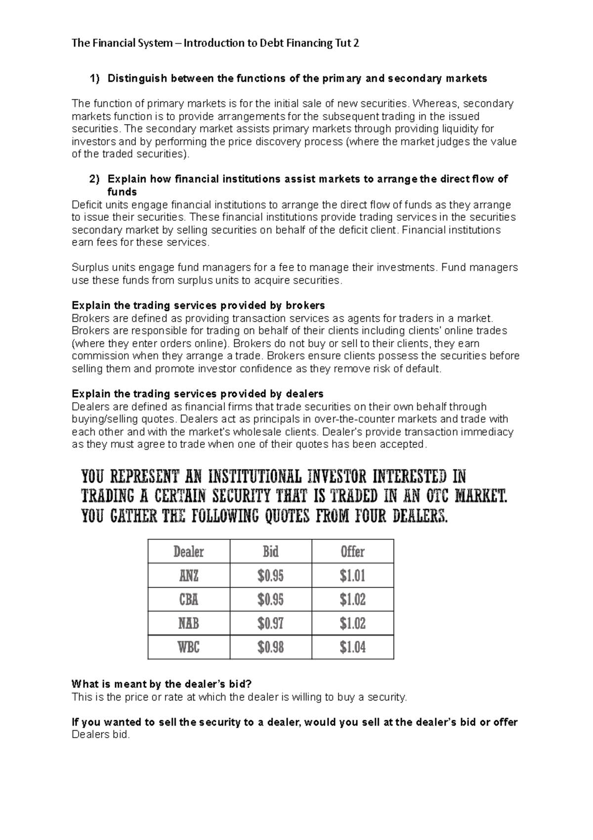 TFS - Tutorial 2 - The Financial System – Introduction to Debt ...