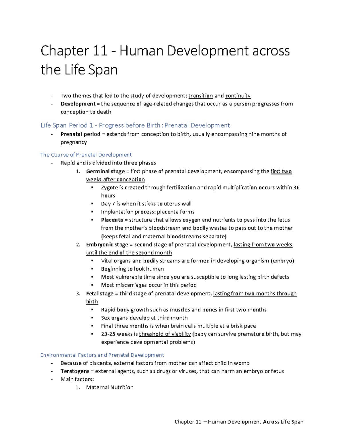Chapter 11 - Textbook Notes - Chapter 11 - Human Development across the ...