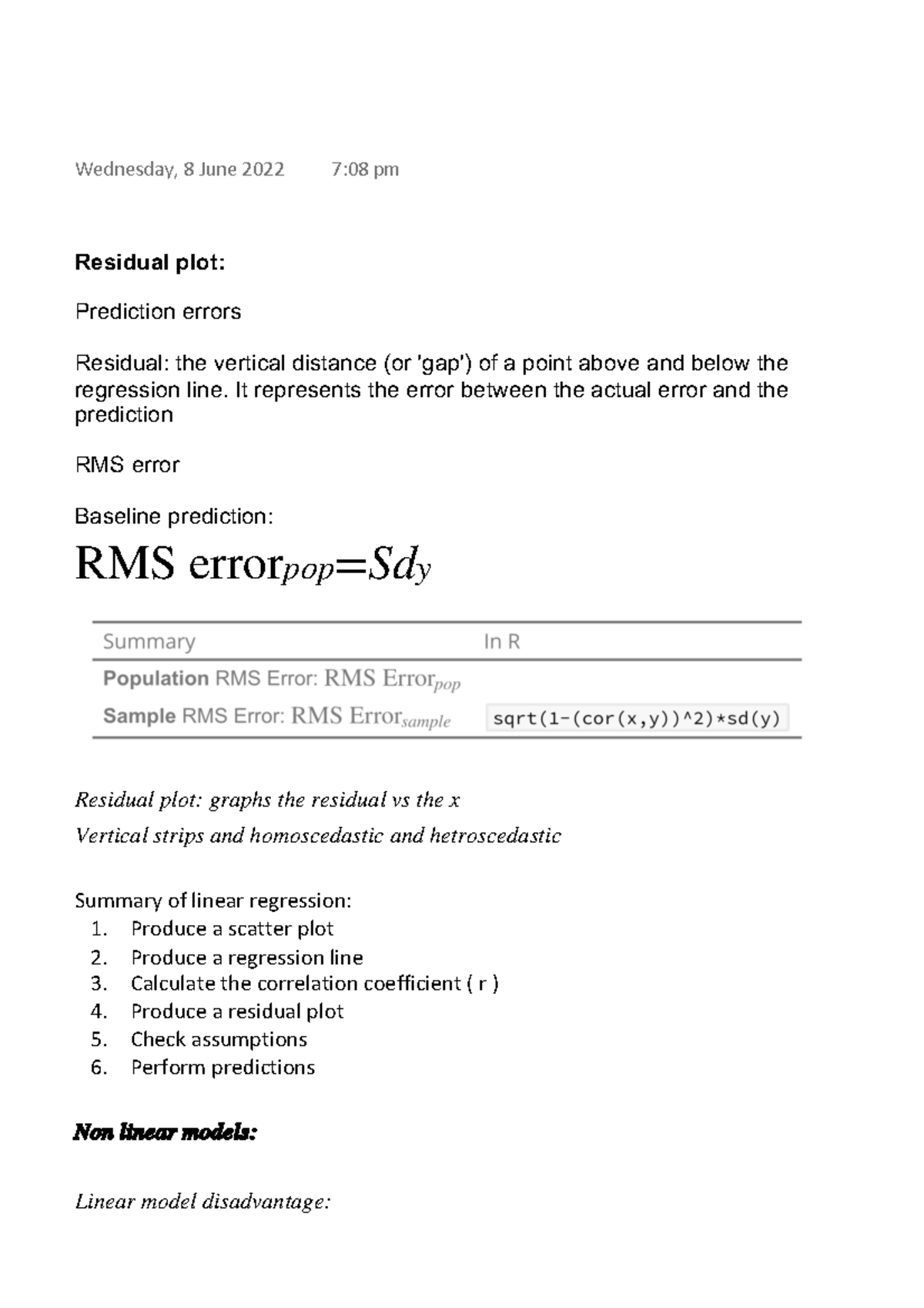 Residual plot - Lecture Slides - Residual plot: Prediction errors Residual: the vertical ...