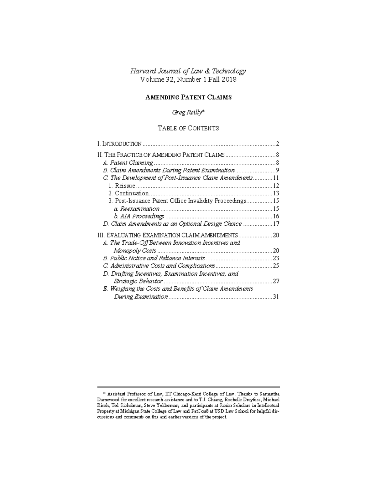 Greg Reilly 'AMENDING PATENT CLAIMS' - Harvard Journal of Law ...