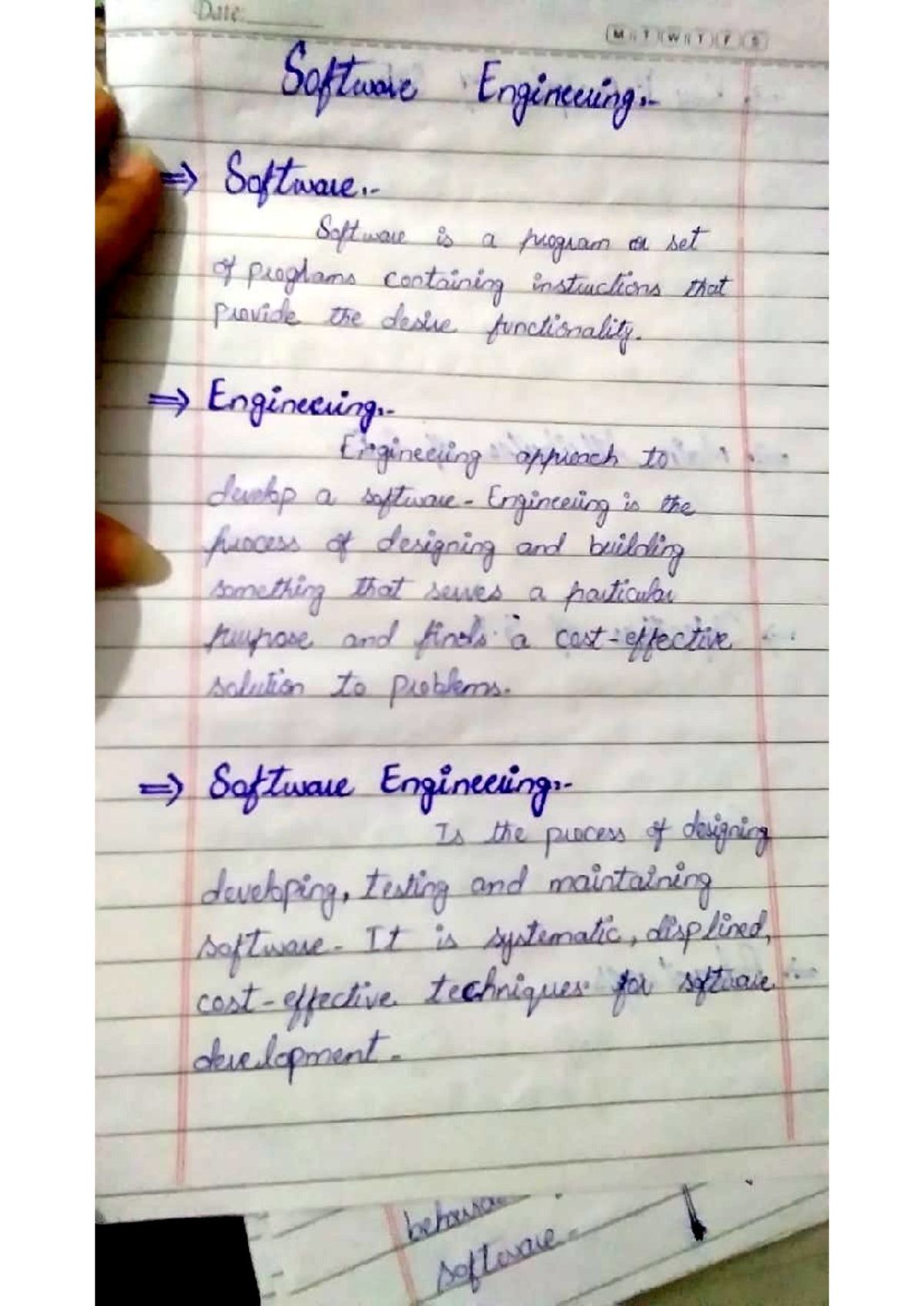 Software Engineering Notes Date Software Engineering Software Software Is A Program A Set Of