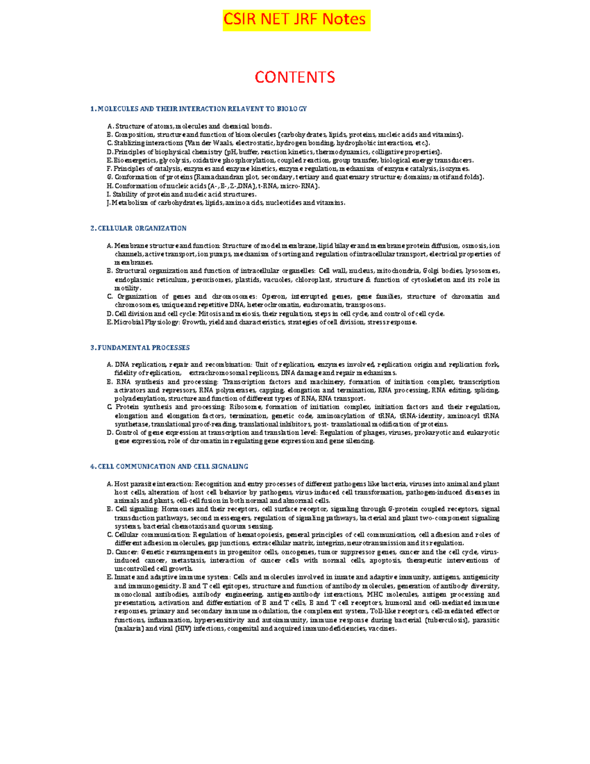 CSIR Unit 1- Full Notes - ­ CONTENTS 1. MOLECULES AND THEIR INTERACTION ...