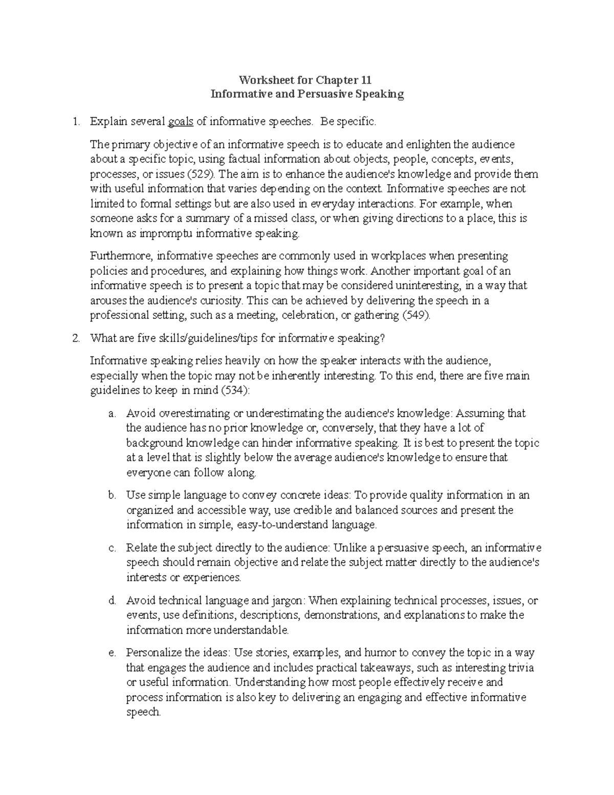 Chapter 11 - Worksheet for Chapter 11 Informative and Persuasive ...