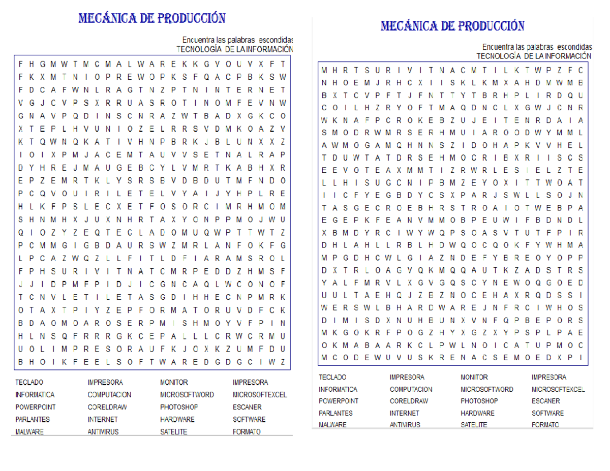 SOPA DE Letras Mecánica DE PRO - MECANICA DE PRODUCCIÓN MECÁNICA DE ...