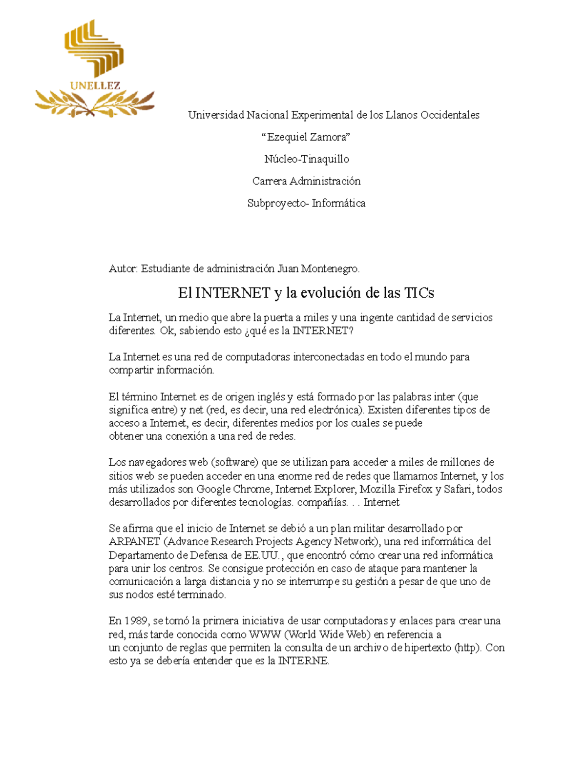 Ensayo de informatica - la interne y su importancia - Universidad ...