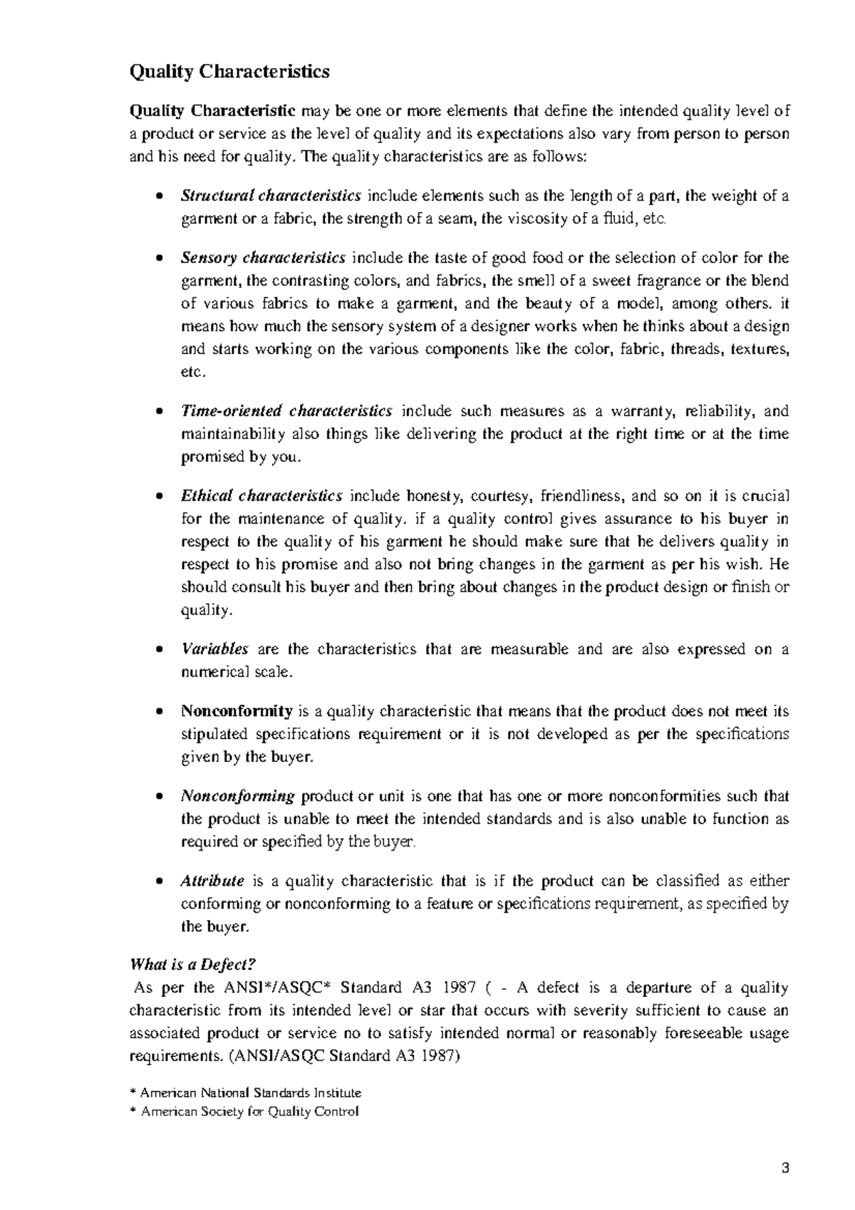 Quality Characteristics - 3 Quality Characteristics Quality ...