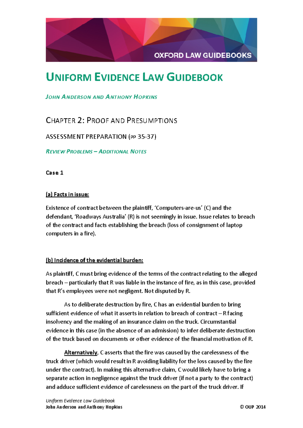 Andhop chapter 02 resources - UNIFORM EVIDENCE LAW GUIDEBOOK J OHN A ...